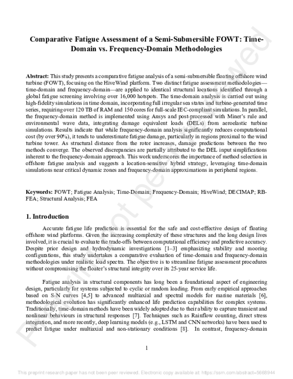 (PDF) Comparative Fatigue Assessment of a Semi-Submersible FOWT: Time ...