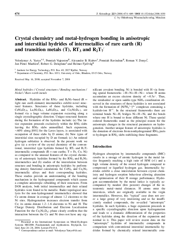 (PDF) Crystal chemistry and metal-hydrogen bonding in anisotropic and ...
