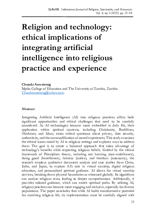 (PDF) Religion and technology: ethical implications of integrating ...