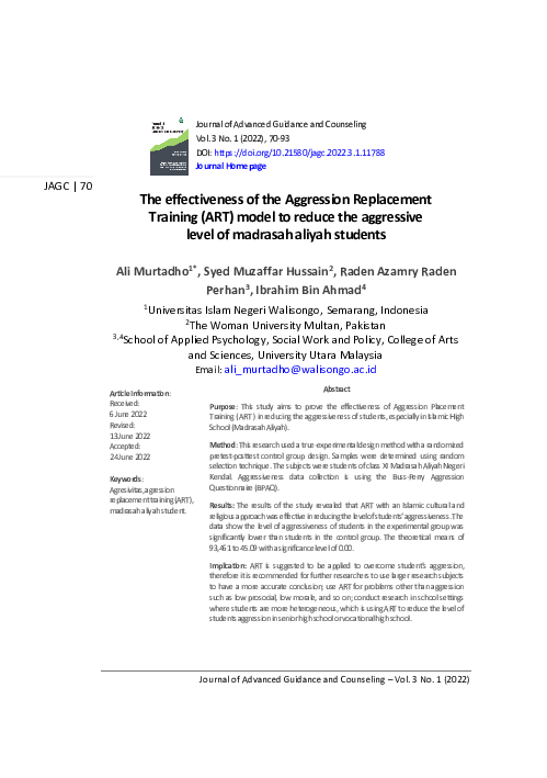 (PDF) The effectiveness of the Aggression Replacement Training (ART ...