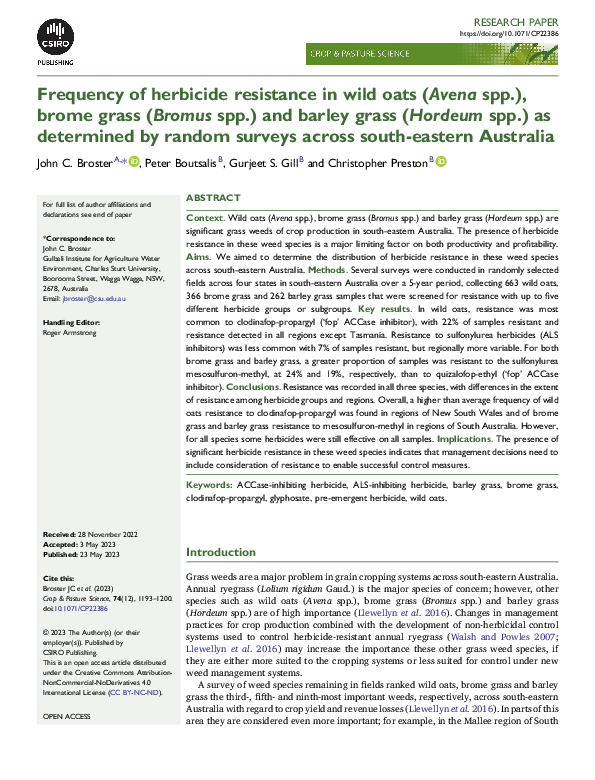 (PDF) Frequency of herbicide resistance in wild oats (Avena spp ...