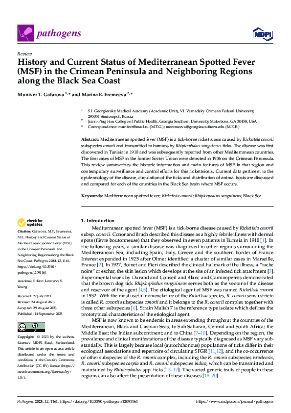(PDF) History and Current Status of Mediterranean Spotted Fever (MSF ...