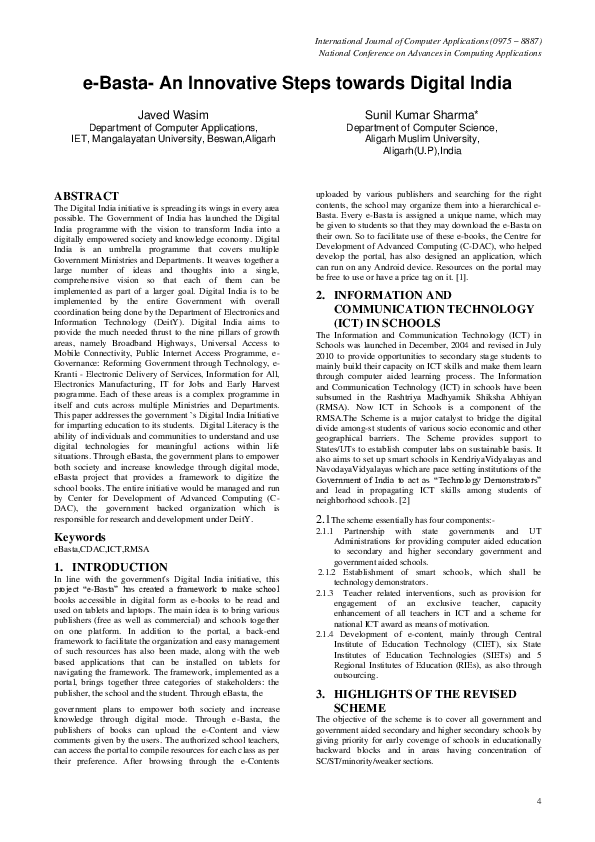 (PDF) e-Basta- An Innovative Steps towards Digital India