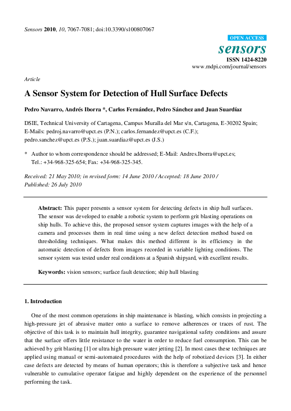 (PDF) A Sensor System for Detection of Hull Surface Defects