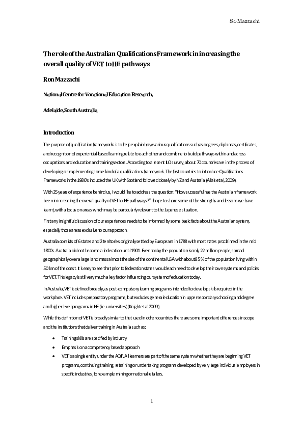 (PDF) The role of the Australian Qualifications Framework in increasing ...