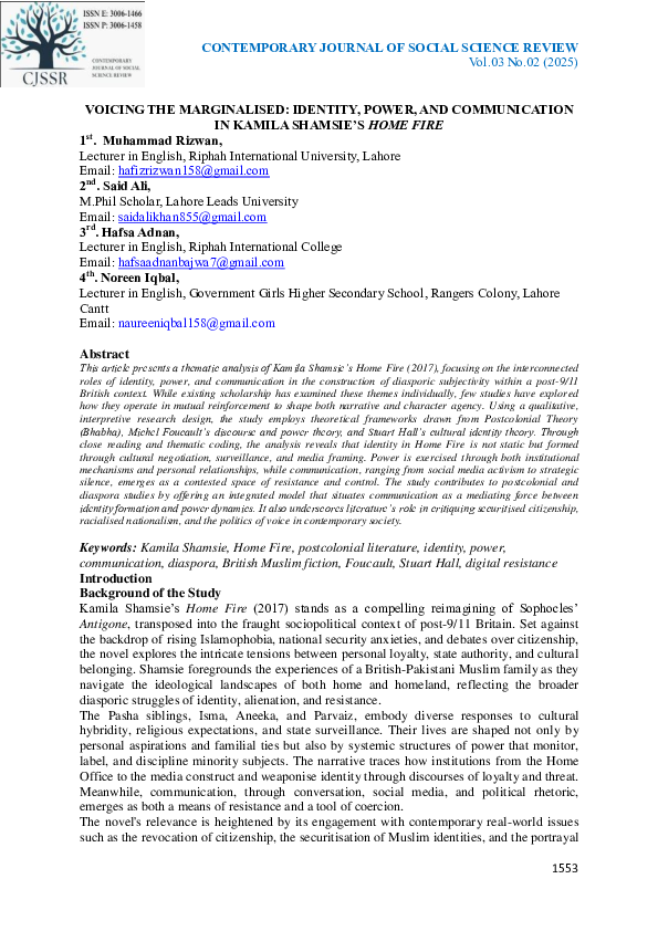 (PDF) VOICING THE MARGINALISED: IDENTITY, POWER, AND COMMUNICATION IN ...