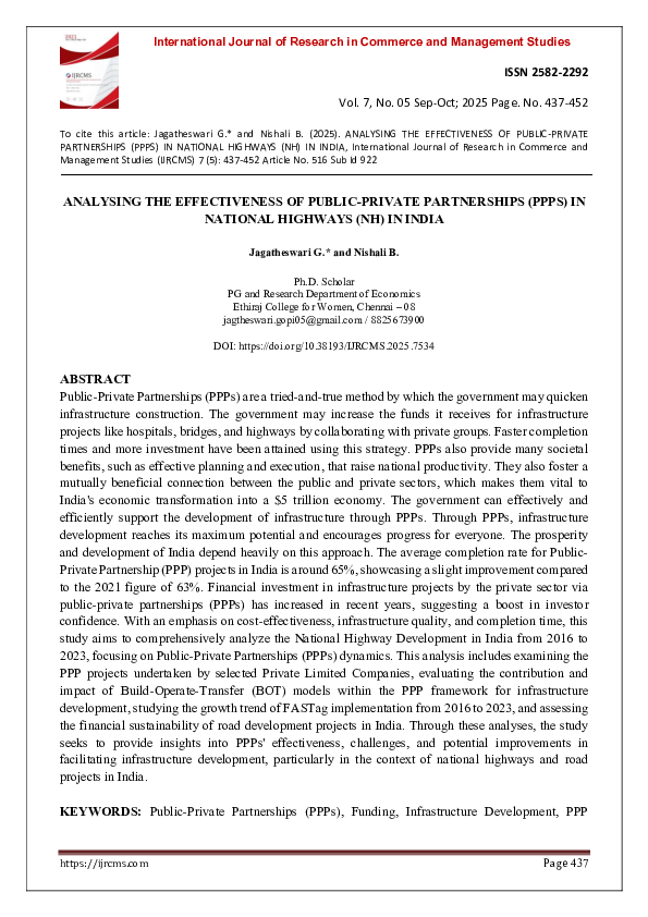 (PDF) ANALYSING THE EFFECTIVENESS OF PUBLIC-PRIVATE PARTNERSHIPS (PPPS ...
