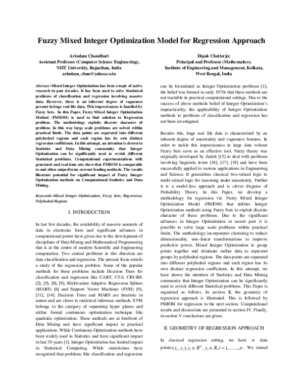 (PDF) Fuzzy Mixed Integer Optimization Model for Regression Approach