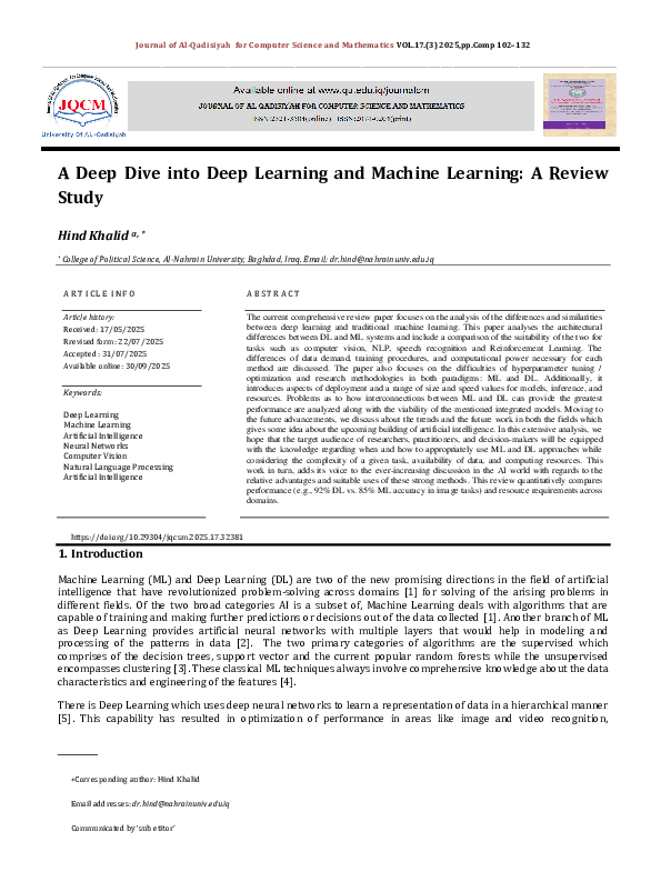 (PDF) A Deep Dive into Deep Learning and Machine Learning: A Review Study
