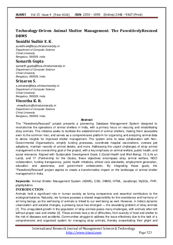 (PDF) Technology-Driven Animal Shelter Management: The ...