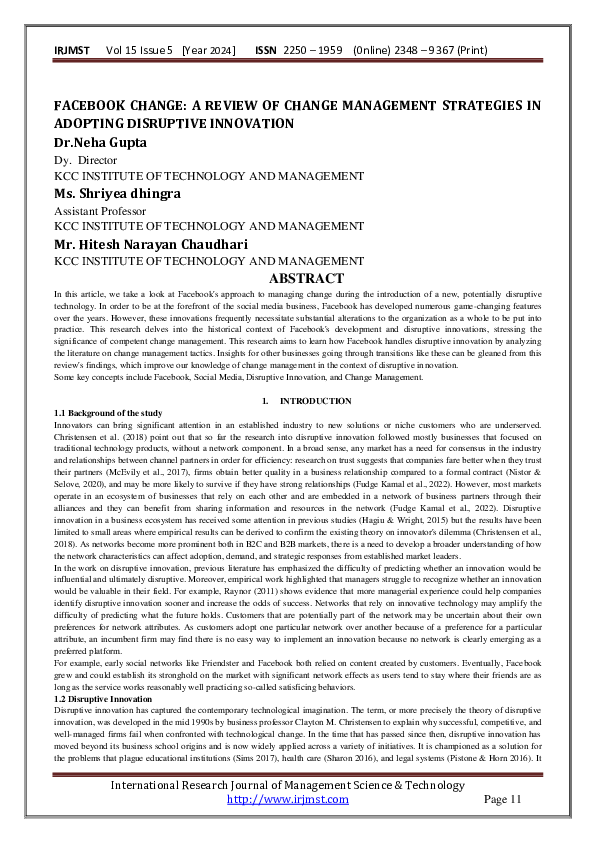 (PDF) FACEBOOK CHANGE: A REVIEW OF CHANGE MANAGEMENT STRATEGIES IN ...