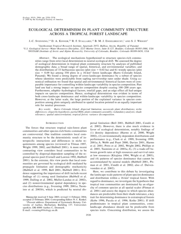 (PDF) Ecological Determinism in Plant Community Structure Across a ...