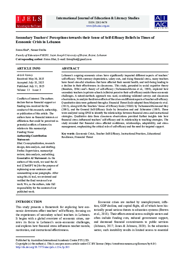(PDF) Secondary Teachers’ Perceptions towards their Sense of Self ...