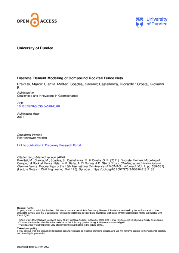 (PDF) Discrete Element Modeling of Compound Rockfall Fence Nets