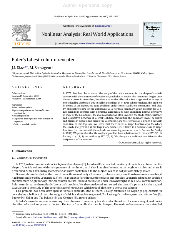 (PDF) Euler’s tallest column revisited