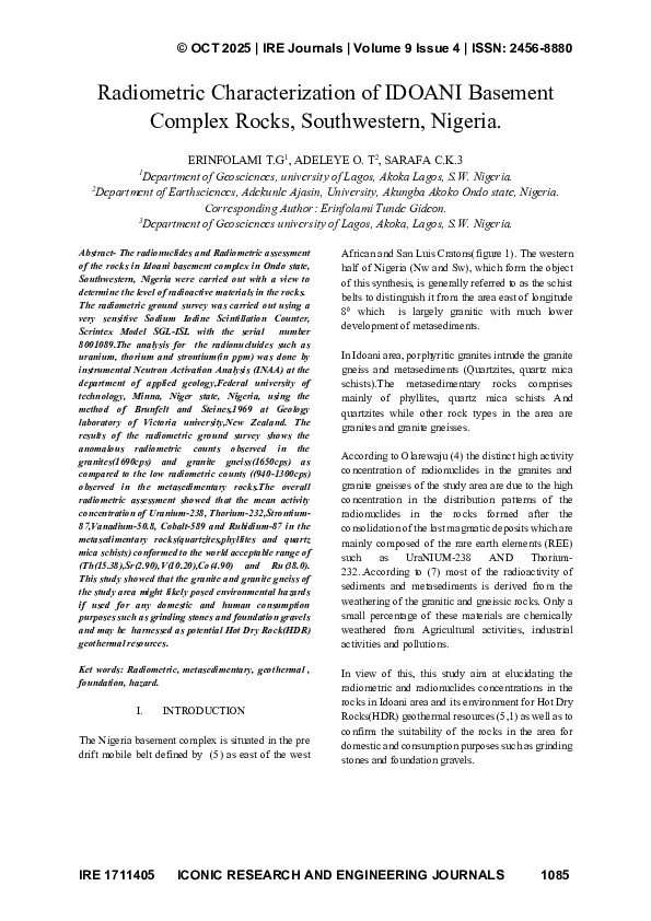 (PDF) Radiometric Characterization of IDOANI Basement Complex Rocks ...