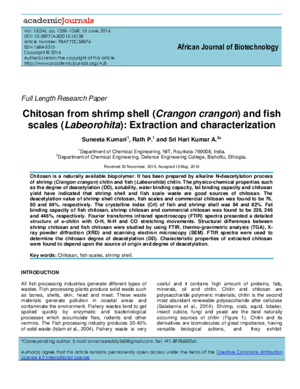(PDF) Chitosan from shrimp shell (Crangon crangon) and fish scales ...