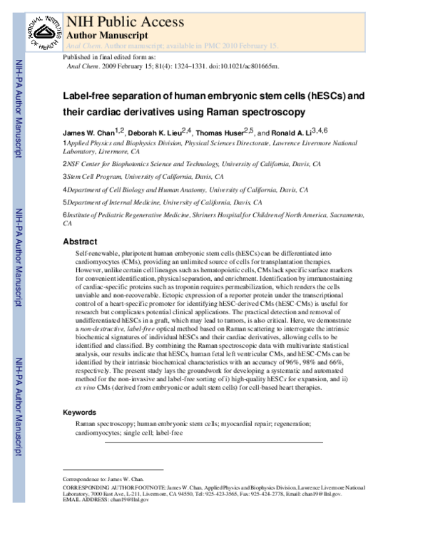 (PDF) Label-Free Separation of Human Embryonic Stem Cells and Their ...
