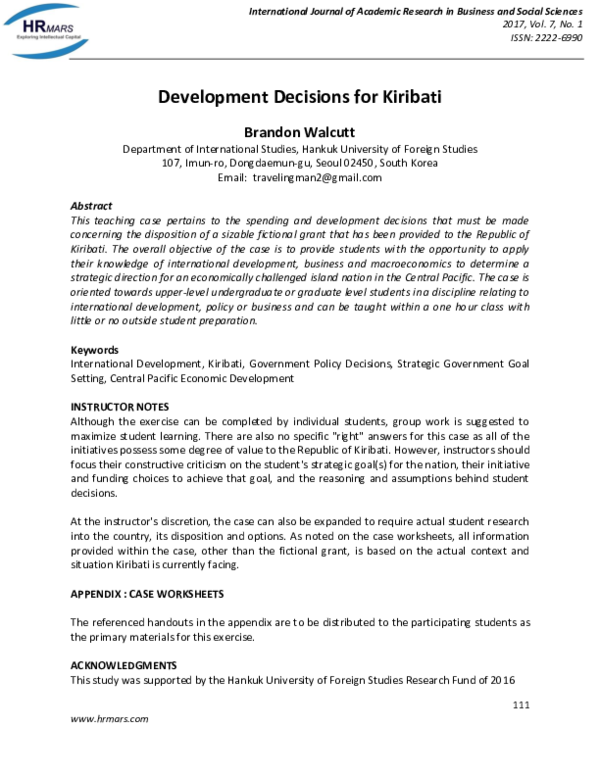 (PDF) Development Decisions for Kiribati