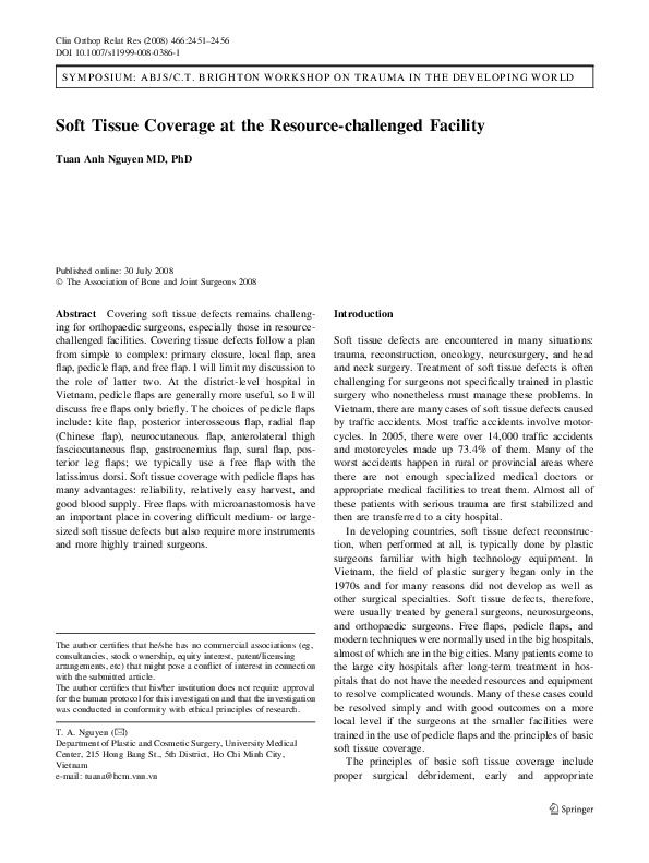 (PDF) Soft Tissue Coverage at the Resource-challenged Facility