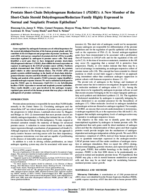 (PDF) Prostate short-chain dehydrogenase reductase 1 (PSDR1): a new ...