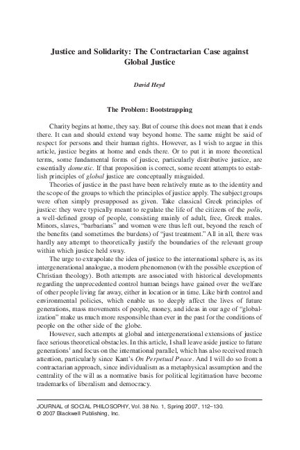 (PDF) Justice and Solidarity: The Contractarian Case against Global Justice