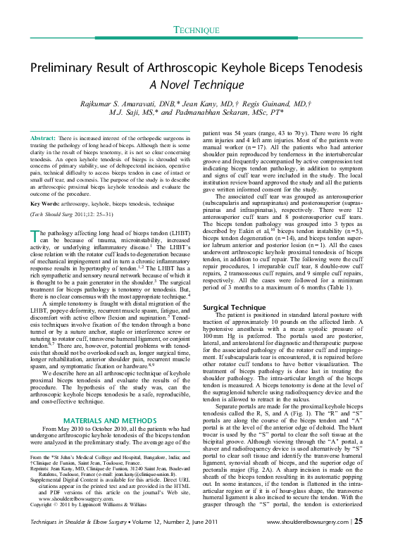 (PDF) Preliminary Result of Arthroscopic Keyhole Biceps Tenodesis