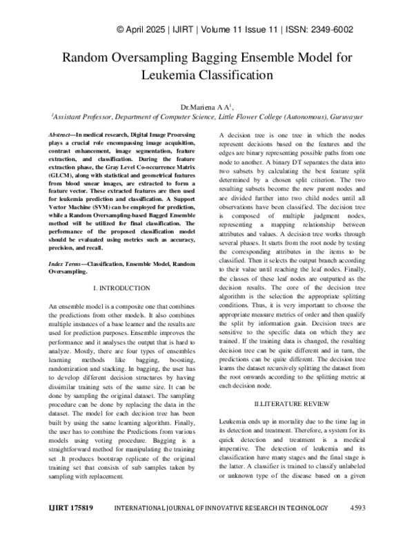 (PDF) Random Oversampling Bagging Ensemble Model for Leukemia Classification