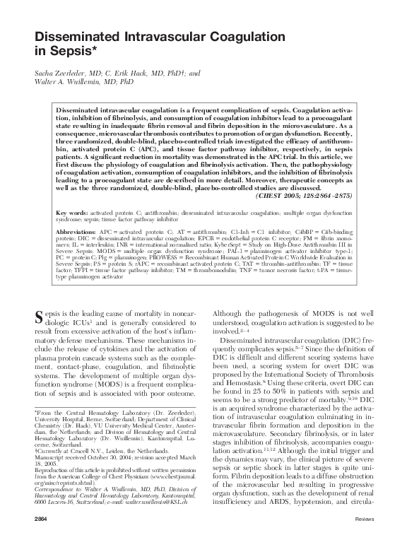 (PDF) Disseminated Intravascular Coagulation in Sepsis