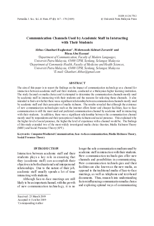 (PDF) Communication Channels Used by Academic Staff in Interacting with ...