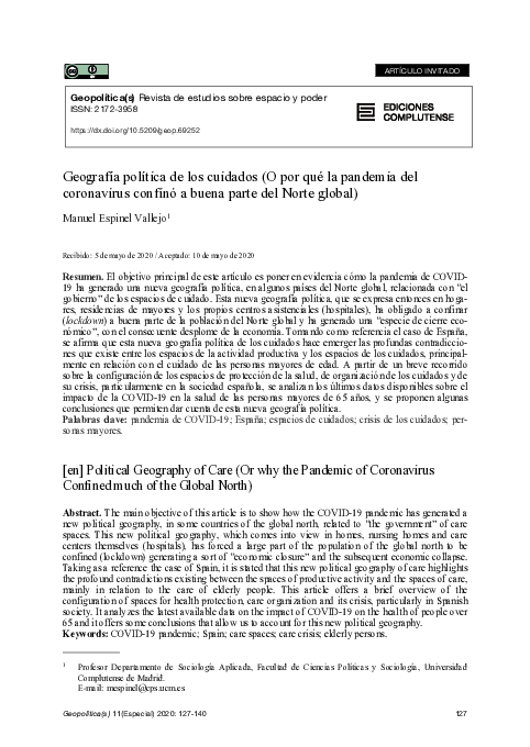 (PDF) Geografía política de los cuidados (O por qué la pandemia del ...