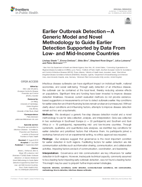 (PDF) Earlier Outbreak Detection—A Generic Model and Novel Methodology ...