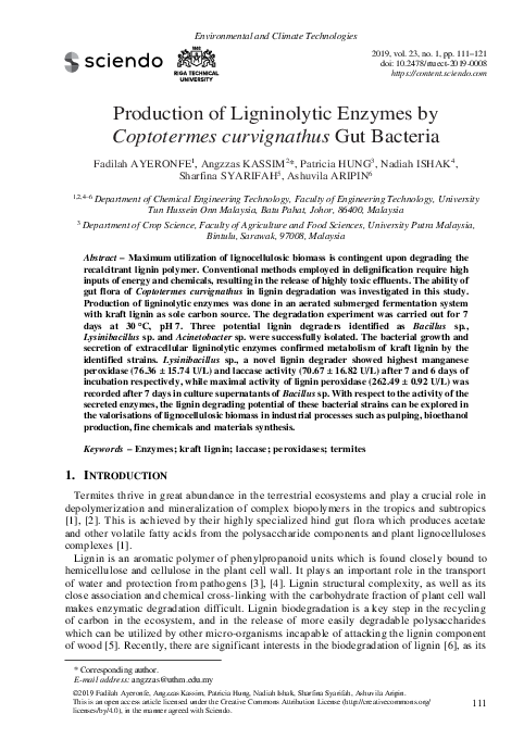 (PDF) Production of Ligninolytic Enzymes by Coptotermes curvignathus ...