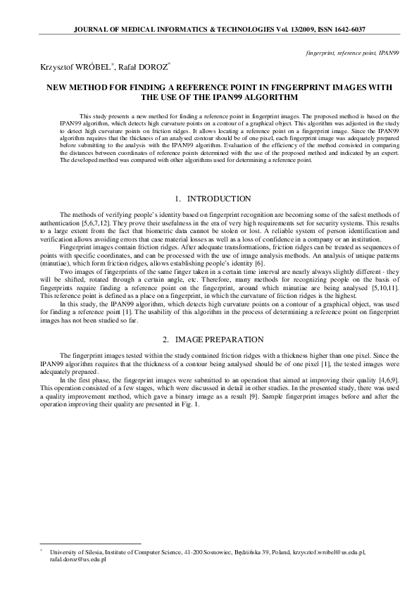 (PDF) New method for finding a reference point in fingerprint images with the use of the IPAN99 ...