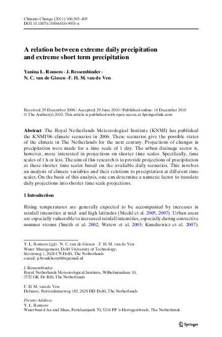 (PDF) A relation between extreme daily precipitation and extreme short ...