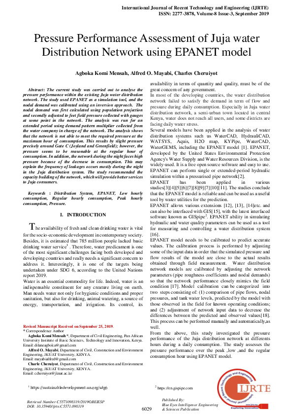 (PDF) Pressure Performance Assessment of Juja water Distribution ...