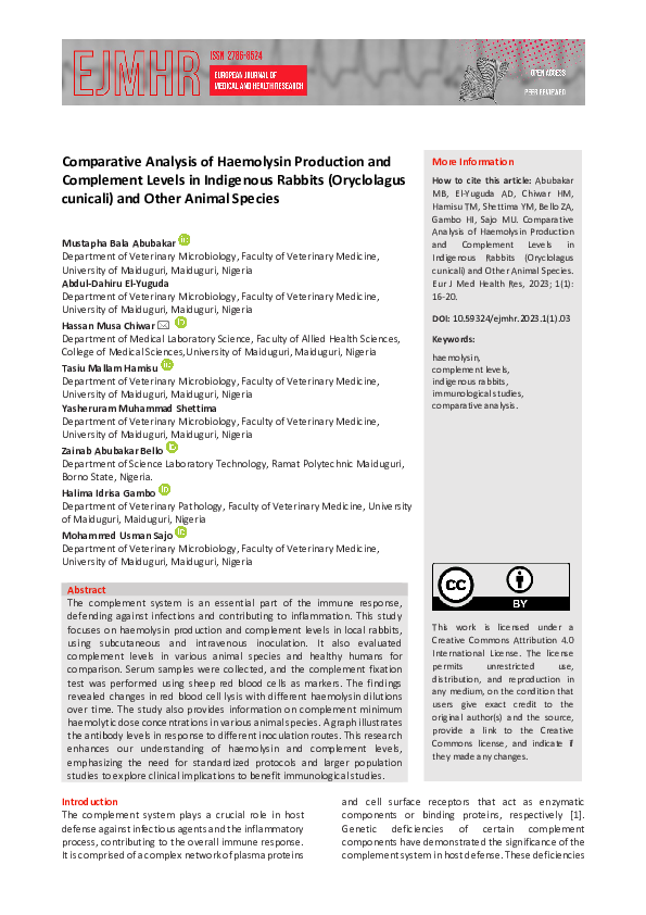 (PDF) Comparative Analysis of Haemolysin Production and Complement ...