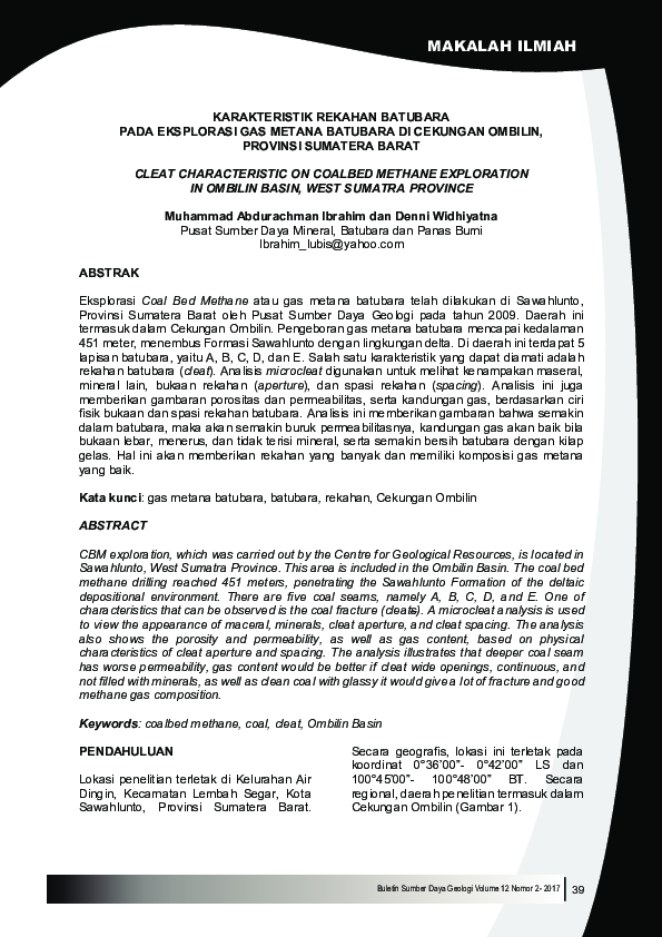 (PDF) Karakteristik Rekahan Batubara Pada Eksplorasi Gas Metana ...