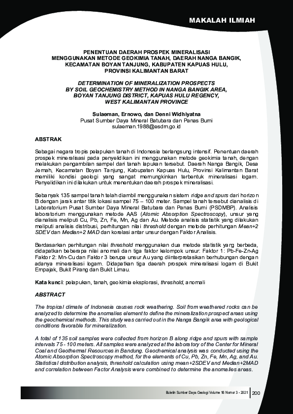(PDF) Penentuan Daerah Prospek Mineralisasi Menggunakan Metode Geokimia ...
