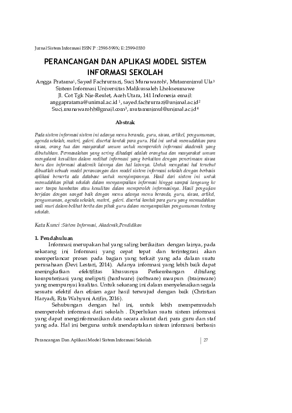 (PDF) Perancangan Dan Aplikasi Model Sistem Informasi Sekolah