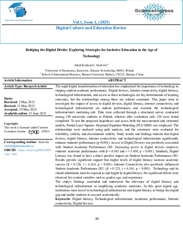 (PDF) The Future of Learning: Overcoming the Digital Divide for Inclusive Education Bridging the ...
