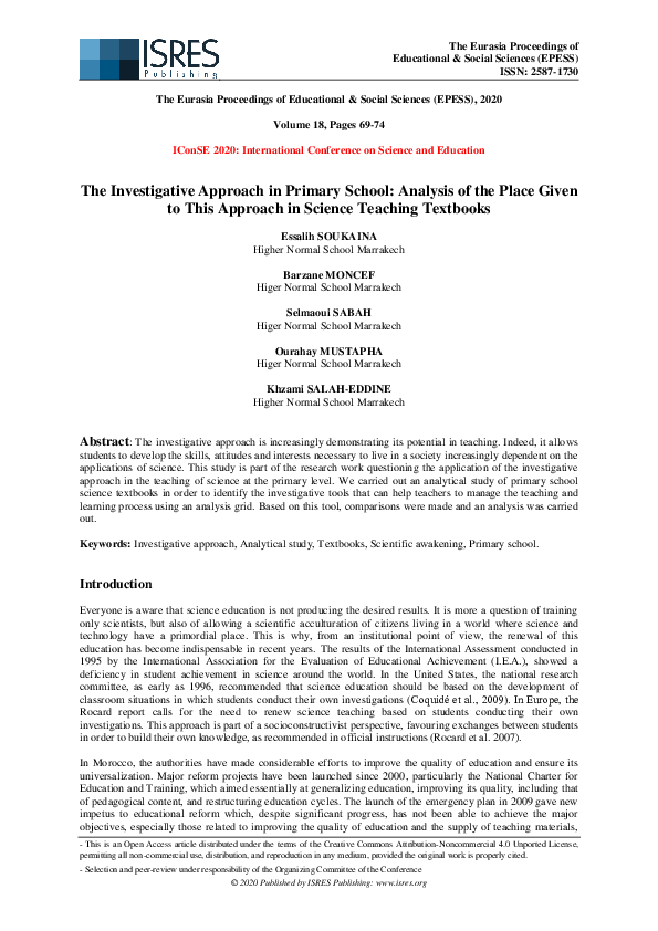 (PDF) The Investigative Approach in Primary School: Analysis of the ...