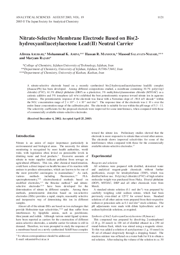 (PDF) Nitrate-Selective Membrane Electrode Based on Bis(2-hydroxyanil ...