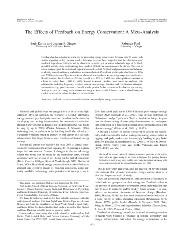 (PDF) The effects of feedback on energy conservation: A meta-analysis