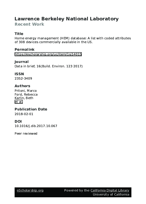 (PDF) Home energy management (HEM) database: A list with coded ...
