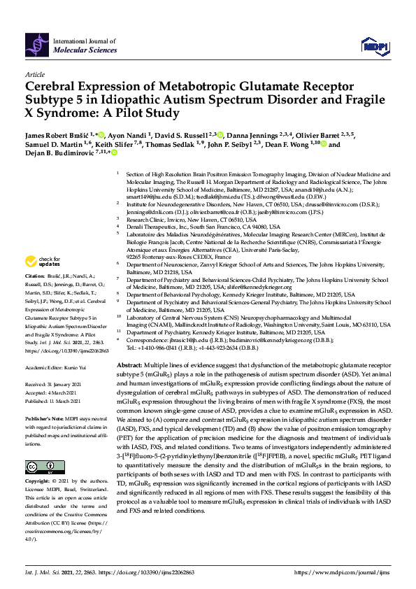 (PDF) Cerebral Expression of Metabotropic Glutamate Receptor Subtype 5 ...