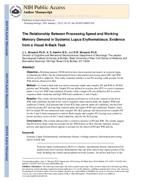 (PDF) The relationship between processing speed and working memory ...
