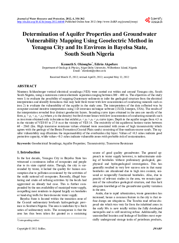 (PDF) Determination of Aquifer Properties and Groundwater Vulnerability ...