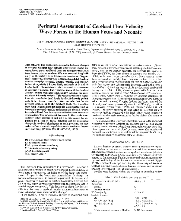 (PDF) Perinatal Assessment of Cerebral Flow Velocity Wave Forms in the ...