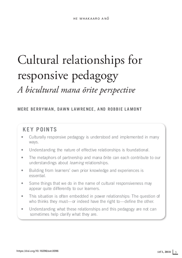 (PDF) Cultural relationships for responsive pedagogy: A bicultural mana ...